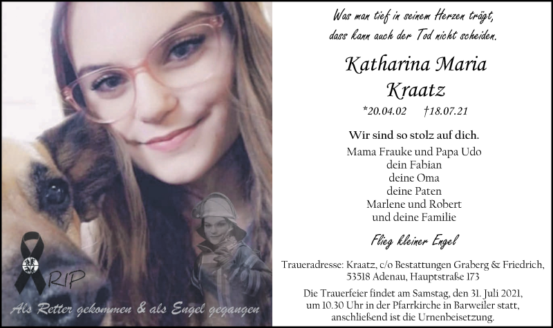 Traueranzeigen von Katharina Maria Kraatz | rz-trauer.de