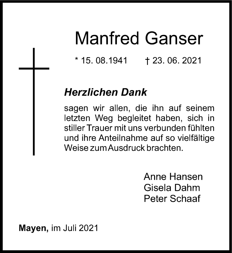 Traueranzeigen von Manfred Ganser | rz-trauer.de