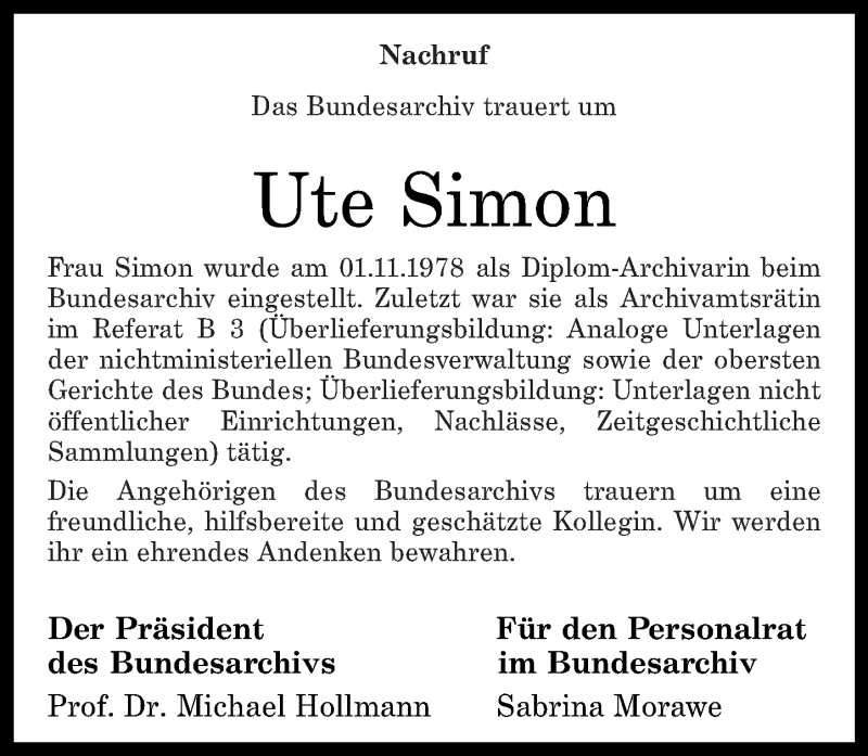 Traueranzeigen von Ute Simon | rz-trauer.de