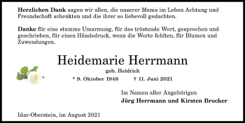 Traueranzeigen von Heidemarie Herrmann | rz-trauer.de