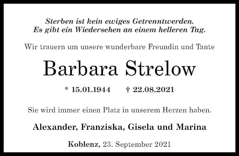 Traueranzeigen von Barbara Strelow | rz-trauer.de