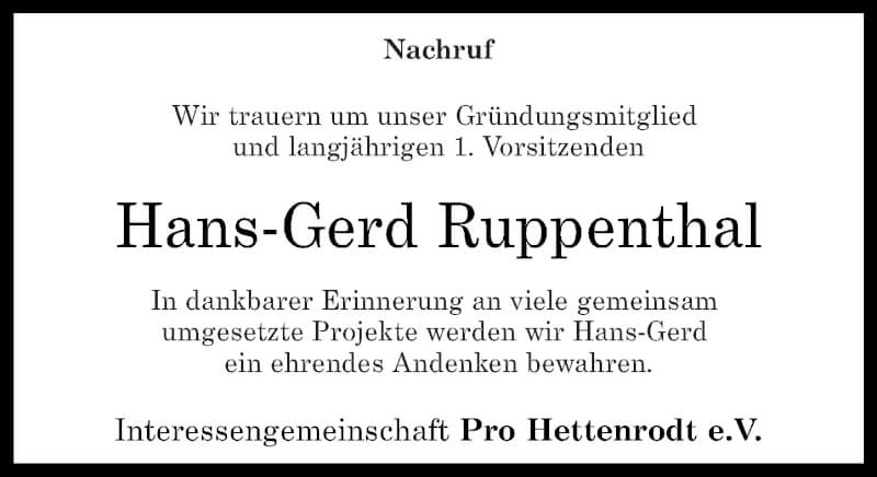 Traueranzeigen von Hans-Gerd Ruppenthal | rz-trauer.de
