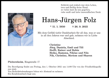 Traueranzeigen von Hans-Jürgen Folz | rz-trauer.de