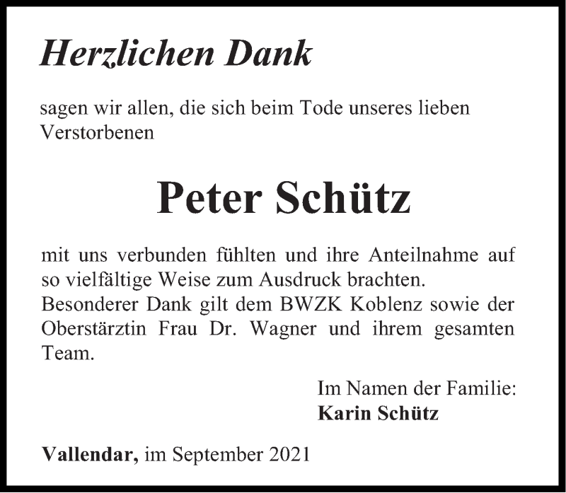 Traueranzeigen von Peter Schütz | rz-trauer.de