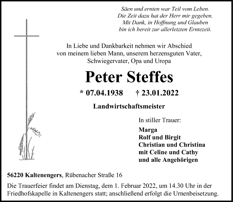 Traueranzeigen von Peter Steffes | rz-trauer.de