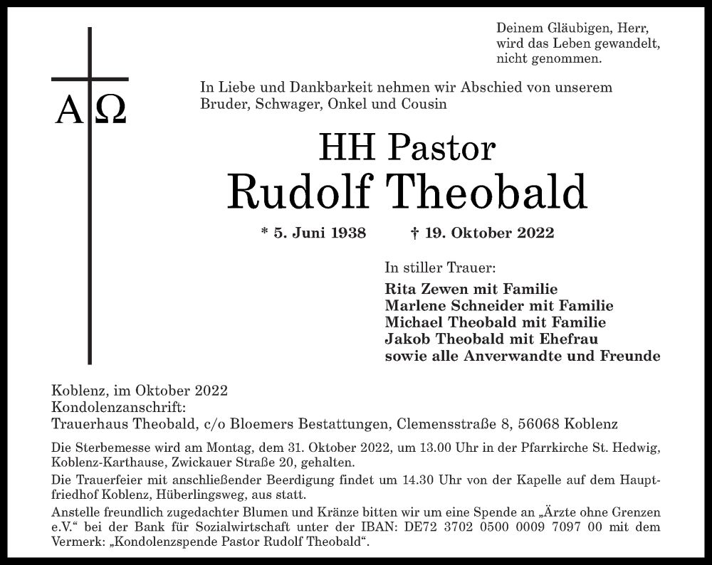 Traueranzeigen von Rudolf Theobald | rz-trauer.de