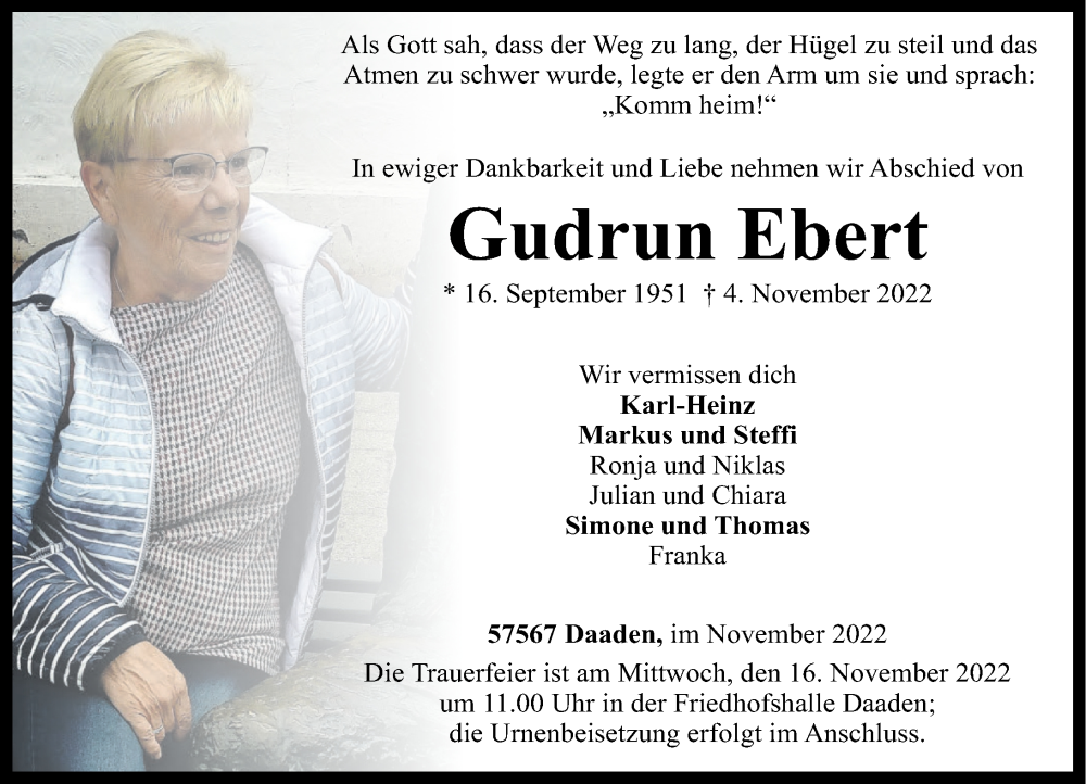 Traueranzeigen von Gudrun Ebert | rz-trauer.de