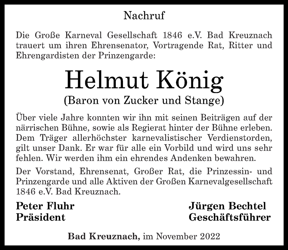 Traueranzeigen von Helmut König | rz-trauer.de