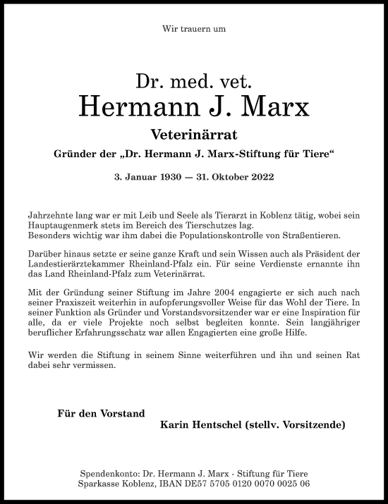 Traueranzeigen von Hermann J. Marx | rz-trauer.de