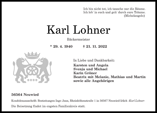 Traueranzeigen von Karl Lohner | rz-trauer.de