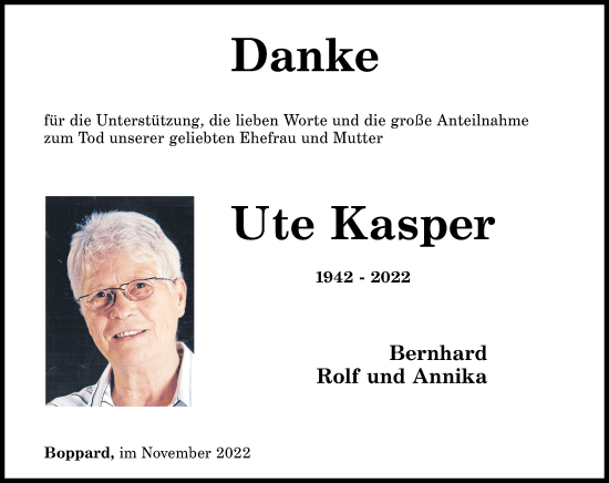 Traueranzeigen von Ute Kasper | rz-trauer.de