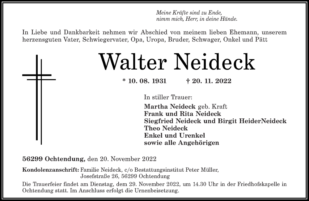 Traueranzeigen von Walter Neideck | rz-trauer.de