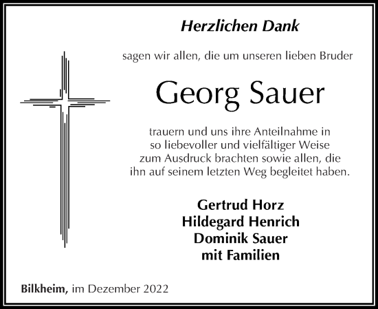 Traueranzeigen von Georg Sauer | rz-trauer.de