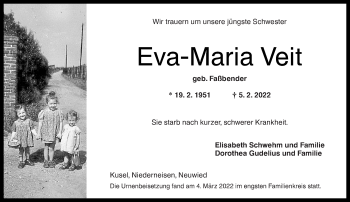 Traueranzeigen von Eva-Maria Veit | rz-trauer.de