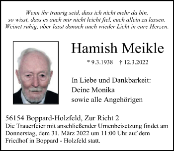 Traueranzeigen von Hamish Meikle | rz-trauer.de
