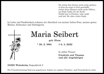 Traueranzeigen von Maria Seibert | rz-trauer.de