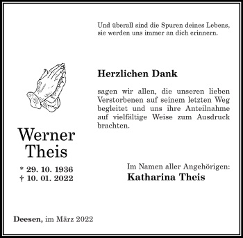 Traueranzeigen von Werner Theis | rz-trauer.de