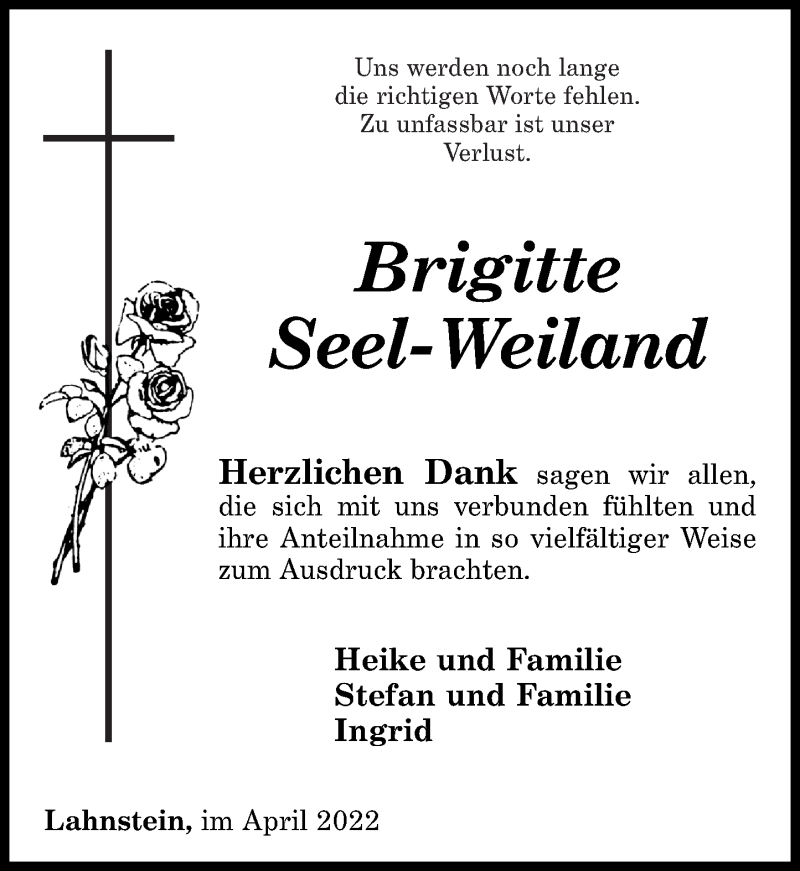 Traueranzeigen von Brigitte Seel-Weiland | rz-trauer.de