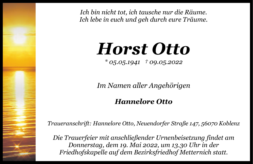 Traueranzeigen von Horst Otto | rz-trauer.de