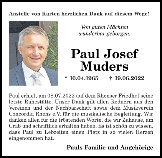 Traueranzeigen von Paul Josef Muders | rz-trauer.de