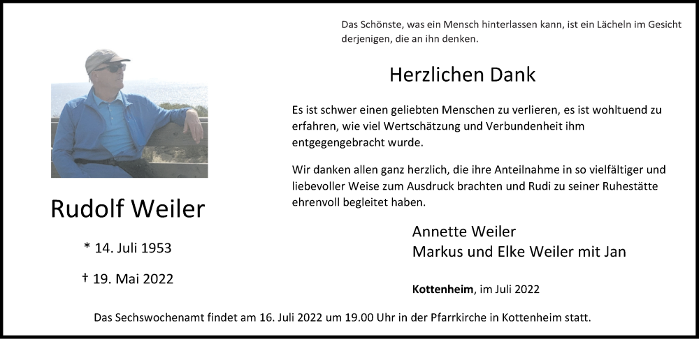 Traueranzeigen von Rudolf Weiler | rz-trauer.de