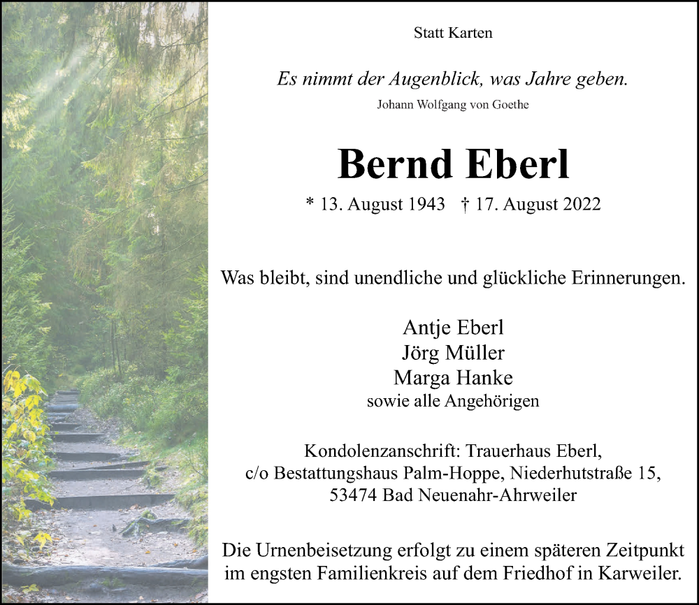Traueranzeigen von Bernd Eberl | rz-trauer.de