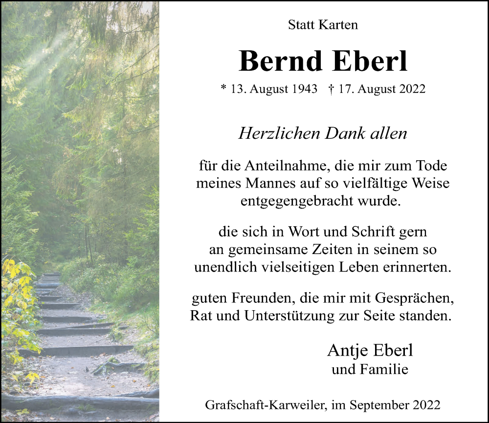Traueranzeigen von Bernd Eberl | rz-trauer.de