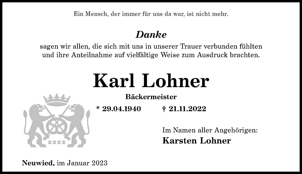 Traueranzeigen von Karl Lohner | rz-trauer.de