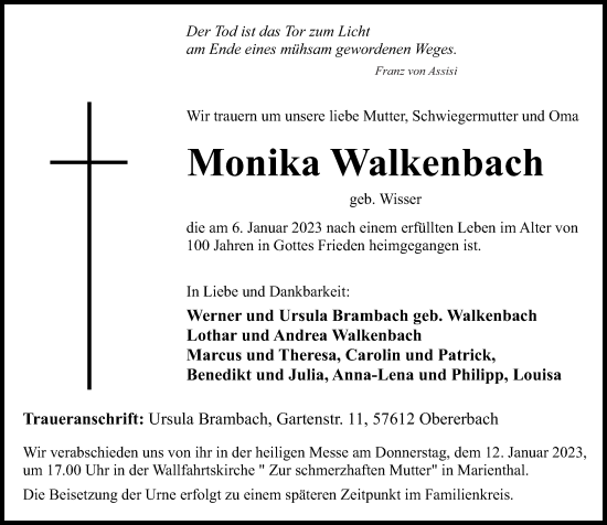 Traueranzeigen von Monika Walkenbach | rz-trauer.de