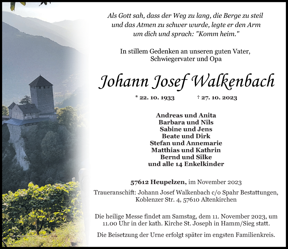 Traueranzeigen von Johann Josef Walkenbach | rz-trauer.de