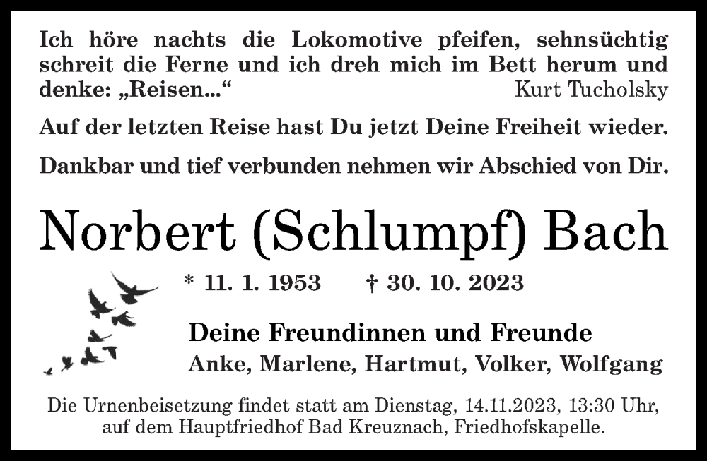 Traueranzeigen von Norbert Bach | rz-trauer.de