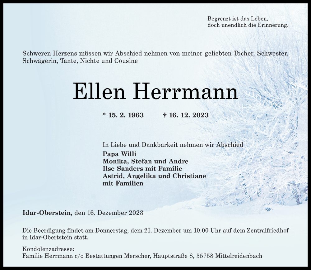Traueranzeigen von Ellen Herrmann | rz-trauer.de