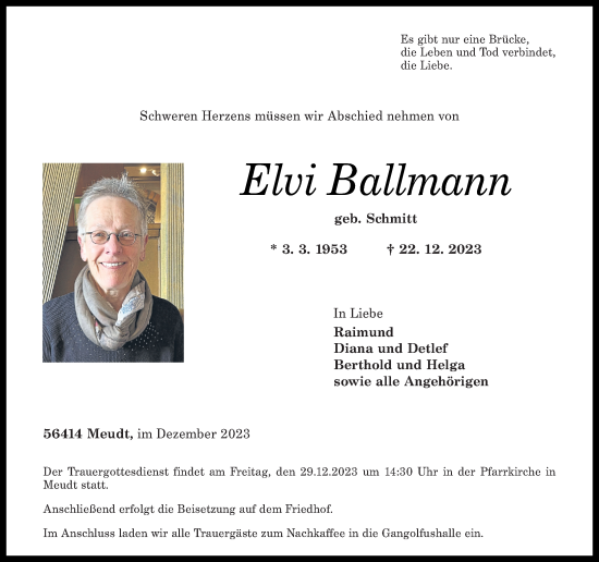 Traueranzeigen von Elvi Ballmann | rz-trauer.de