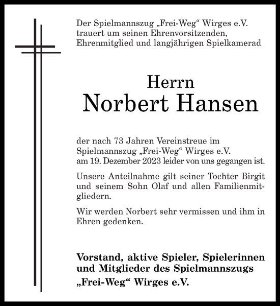 Traueranzeigen von Norbert Hansen | rz-trauer.de