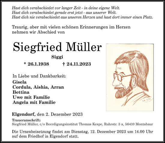 Traueranzeigen von Siegfried Müller | rz-trauer.de
