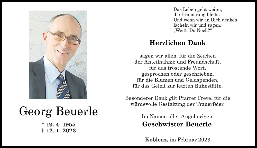 Traueranzeigen von Georg Beuerle | rz-trauer.de