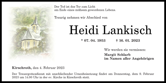 Traueranzeigen von Heidi Lankisch | rz-trauer.de
