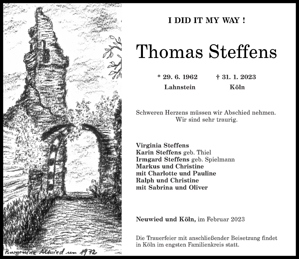 Traueranzeigen von Thomas Steffens | rz-trauer.de