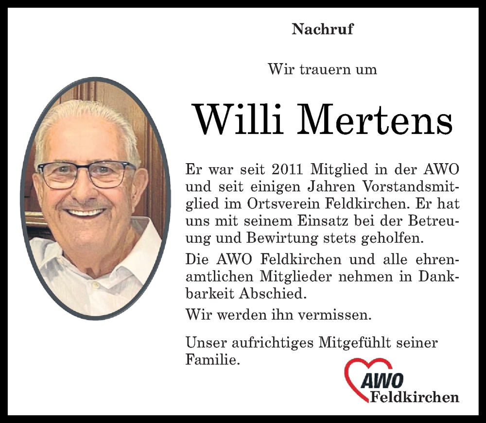 Traueranzeigen von Willi Mertens | rz-trauer.de