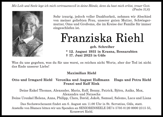 Traueranzeigen | rz-trauer.de