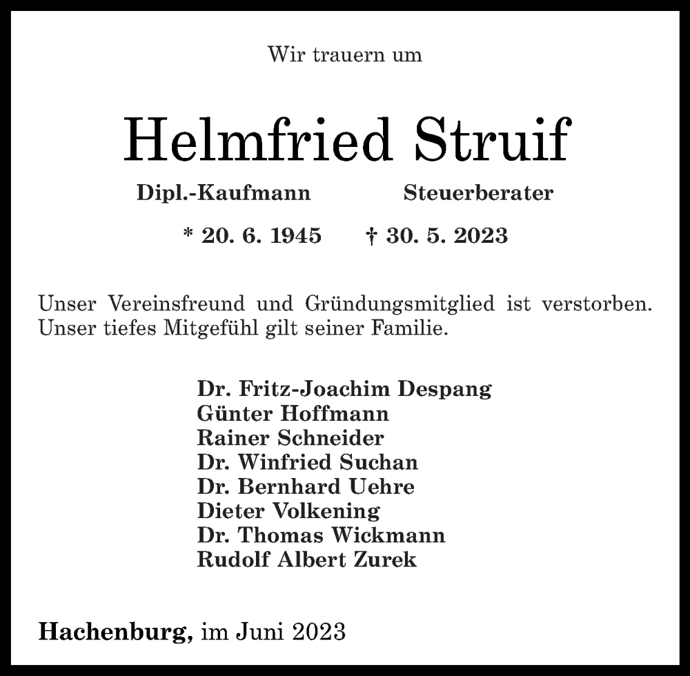 Traueranzeigen von Helmfried Struif | rz-trauer.de
