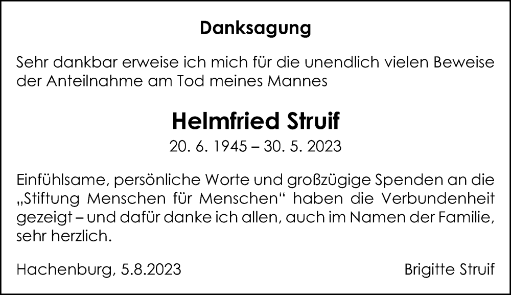 Traueranzeigen von Helmfried Struif | rz-trauer.de