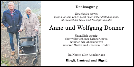Traueranzeigen von Anne Donner | rz-trauer.de