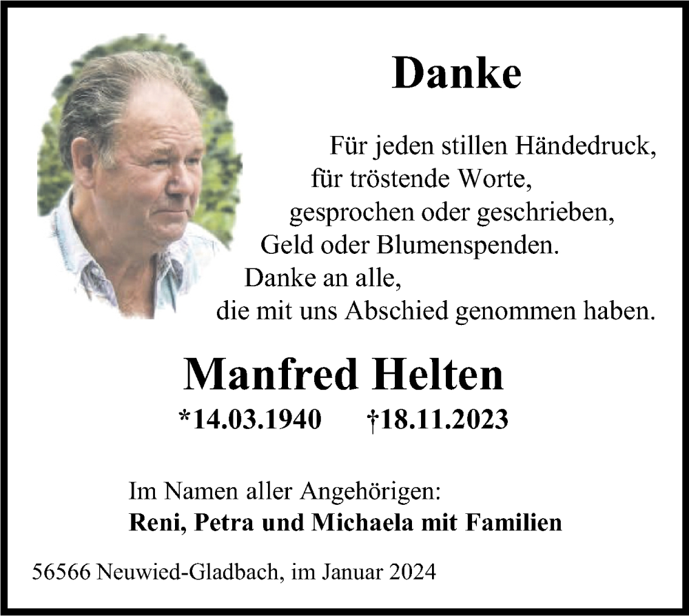 Traueranzeigen von Manfred Helten | rz-trauer.de