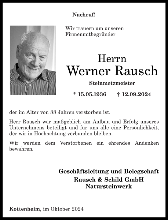 Traueranzeigen von Werner Rausch | rz-trauer.de