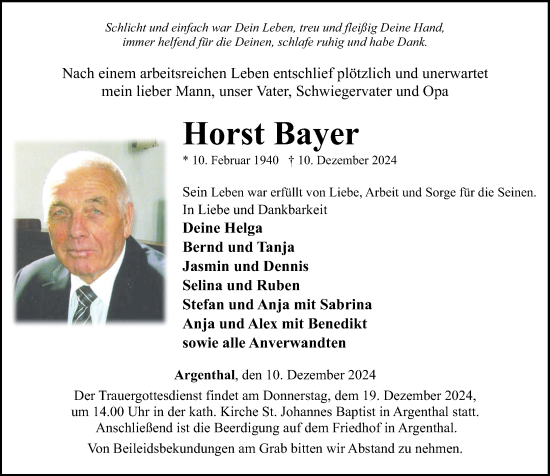Traueranzeigen von Horst Bayer | rz-trauer.de