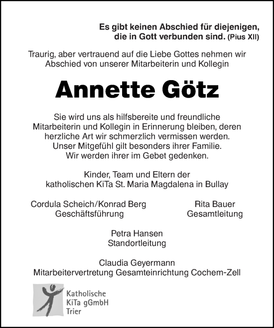 Traueranzeigen von Annette Götz | rz-trauer.de