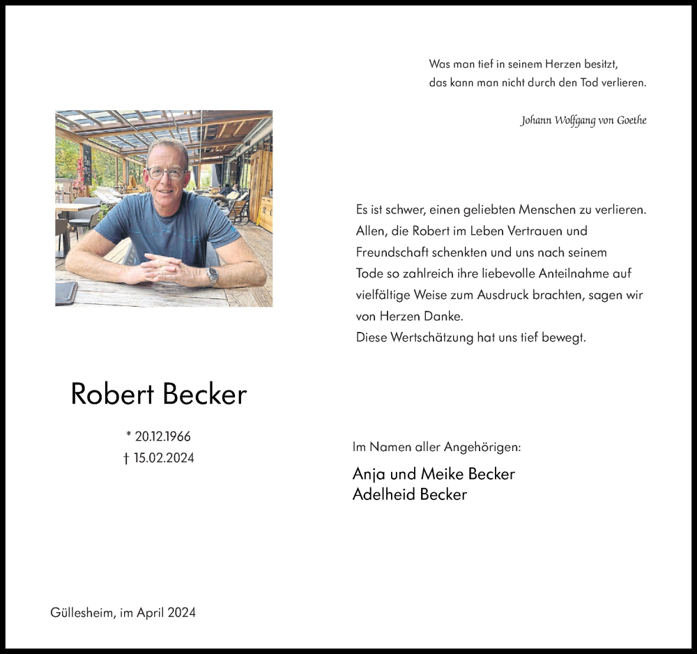 Traueranzeigen von Robert Becker | rz-trauer.de