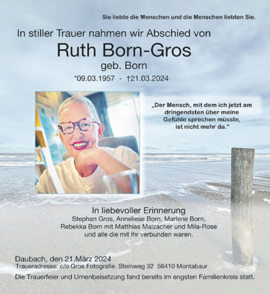 Traueranzeigen von Ruth Born-Gros | rz-trauer.de
