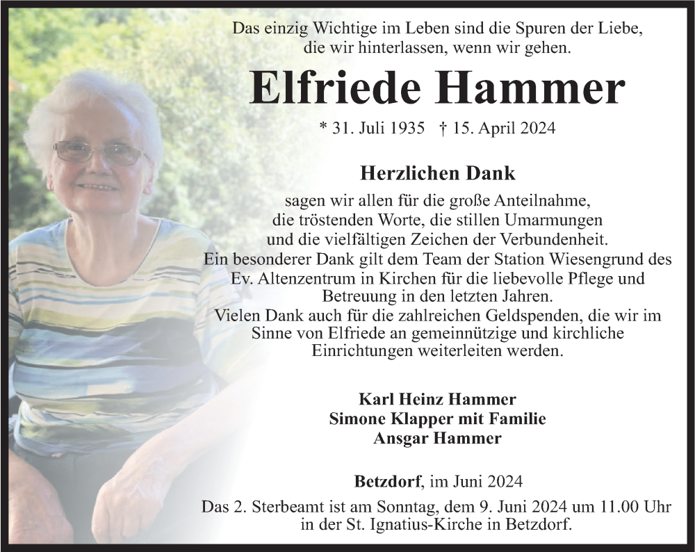 Traueranzeigen von Elfriede Hammer | rz-trauer.de